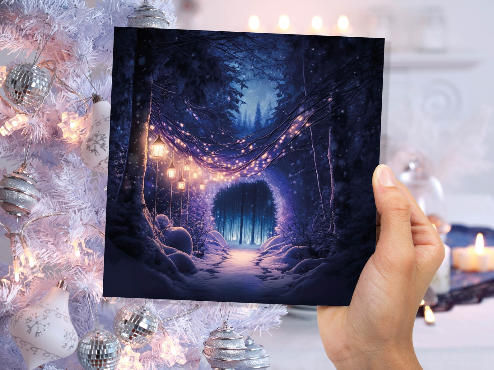 Winter Wonderland Christmas Card With Cosy Fairy Lights Snow - Etsy