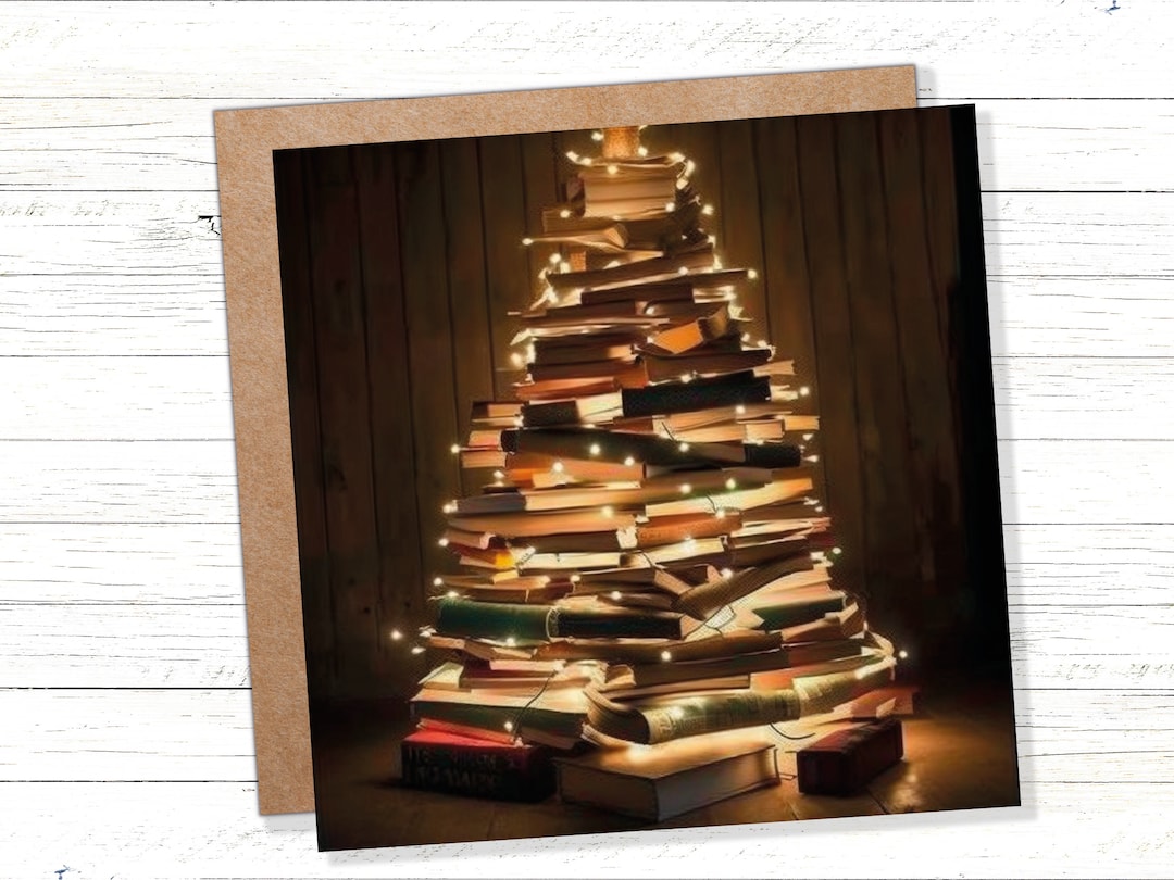 Book Lovers Christmas Tree Card and Fairy Lights Unique Cards for ...