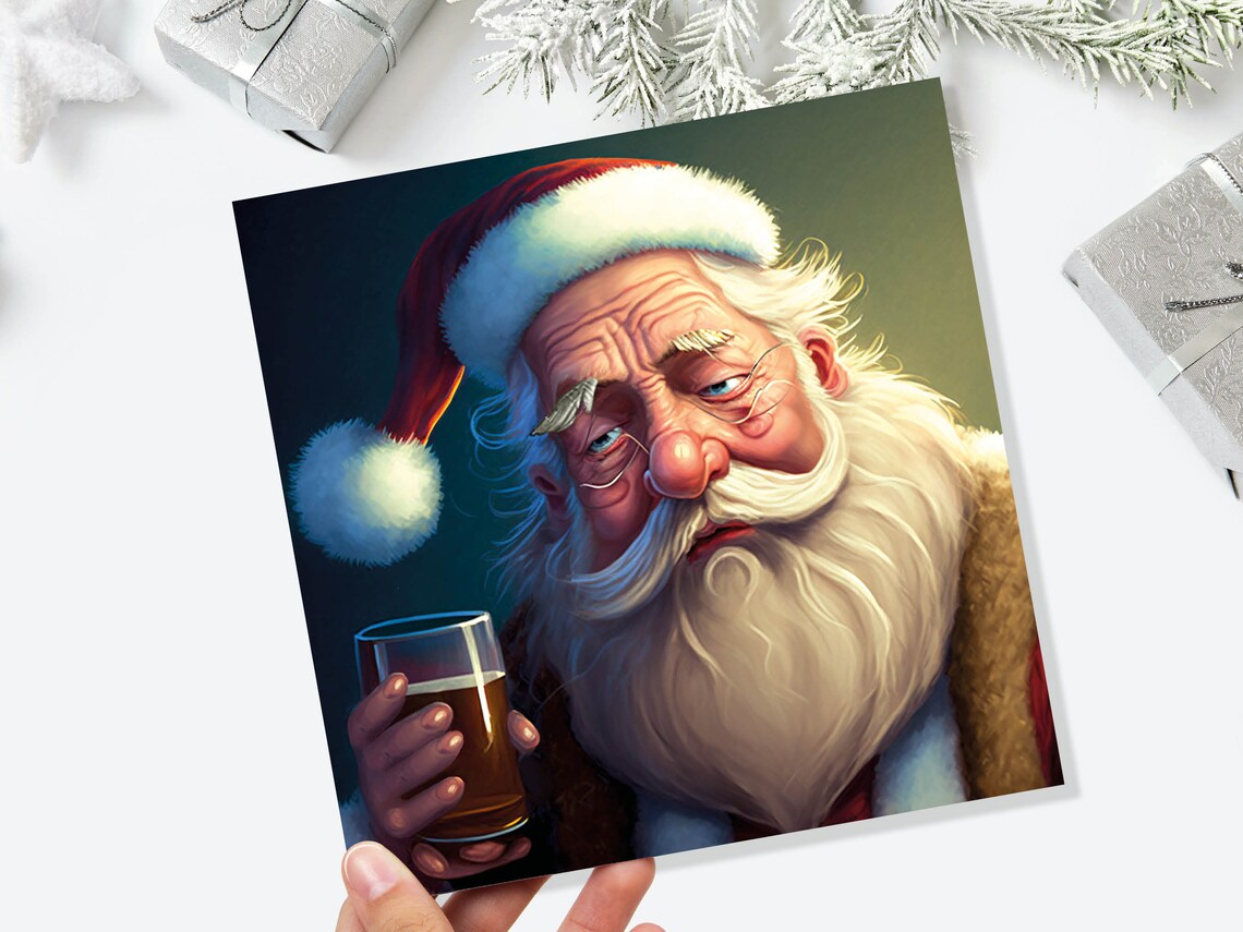 Drunk Santa Claus Christmas Cards Funny Alcoholic Father Xmas Drinking ...