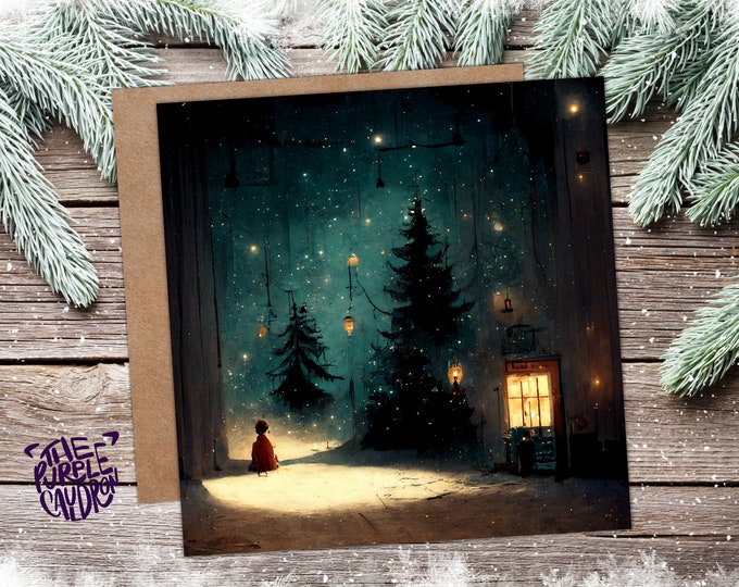 Winter Wonderland Christmas Card With Cosy Fairy Lights Snow Purple ...