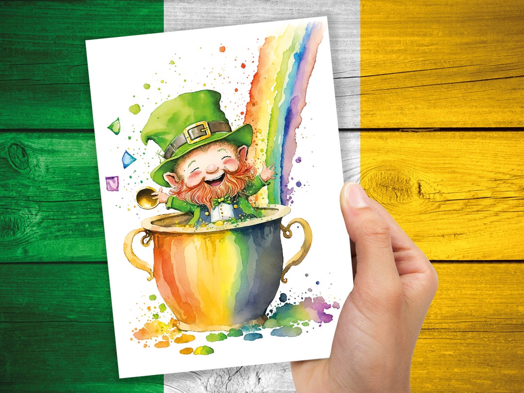 Cute Leprechaun Card St Patricks Day Luck of the Irish Pot of Gold ...
