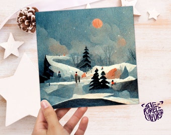 Winter Wonderland Christmas Card With Cosy Fairy Lights Snow Purple ...