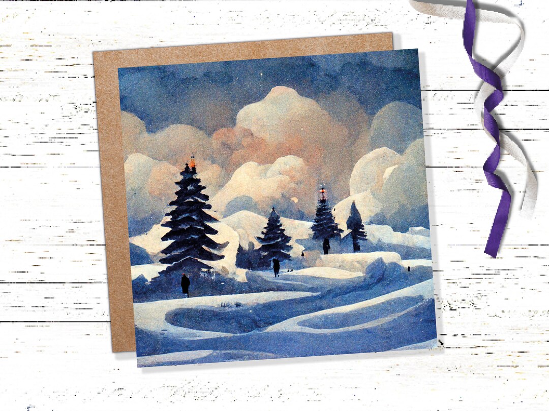 Winter Watercolour Card Impressionist Snow Scene With Trees Landscape ...