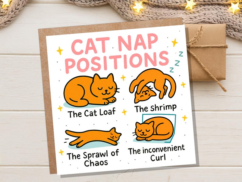 Funny Cat Nap Positions Card | Sleeping Cat Loaf Humour | Relatable ...