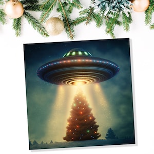 Alien Christmas Card Funny UFO Spaceman Spaceship Christmas Tree ...