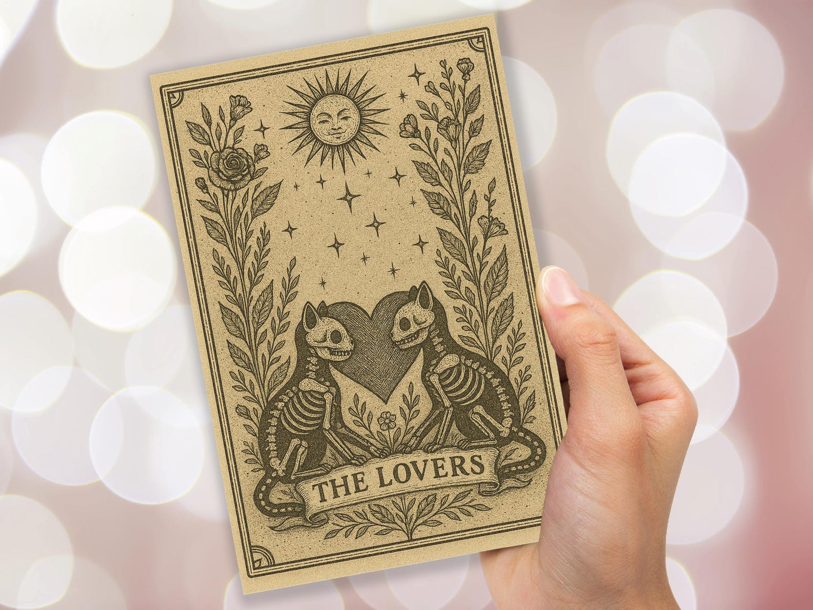 The Lovers Tarot Card Skeleton Cats Gothic Art Witchy Valentine Macabre ...