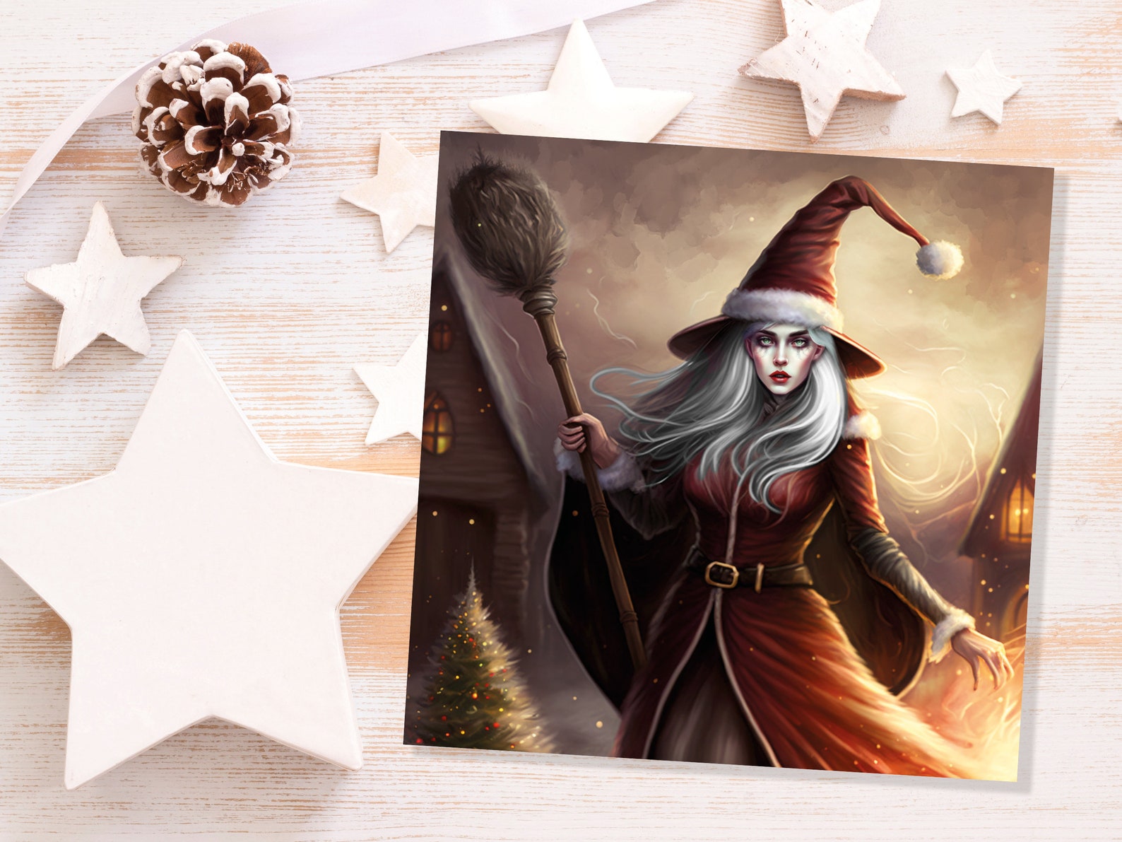 Female Santa Witch Christmas Card La Befana Witchy Fantasy Gothic Goth ...