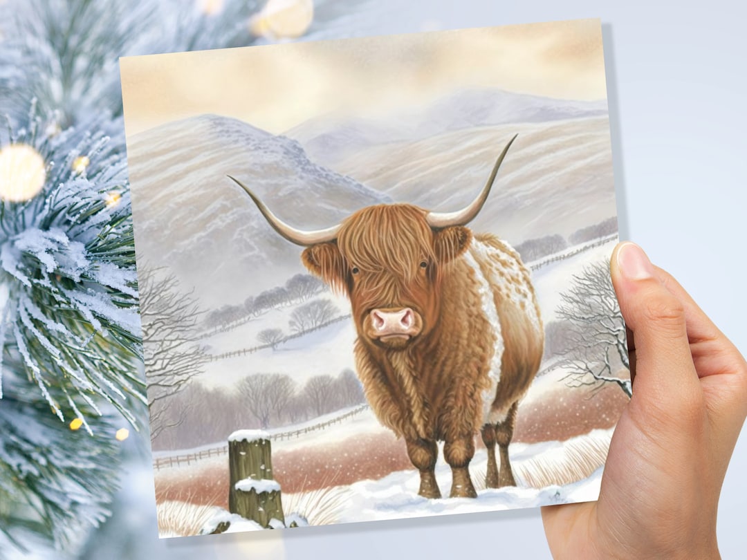 Watercolour Highland Cow Cards Scottish Highlands Winter Snow Scene ...