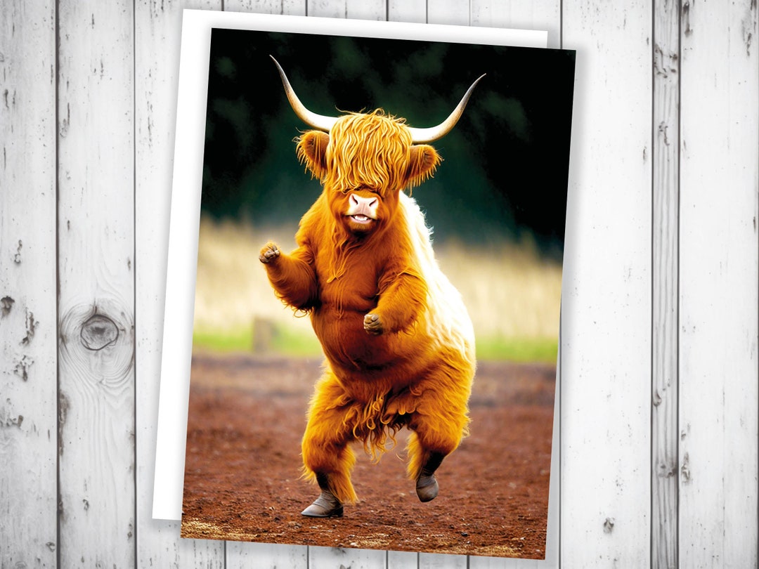 Funny Dancing Highland Cow Celebration Well Done Victory Dance ...