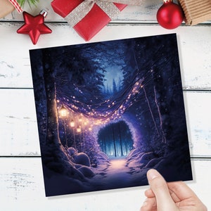 Winter Wonderland Christmas Card With Cosy Fairy Lights Snow Purple ...