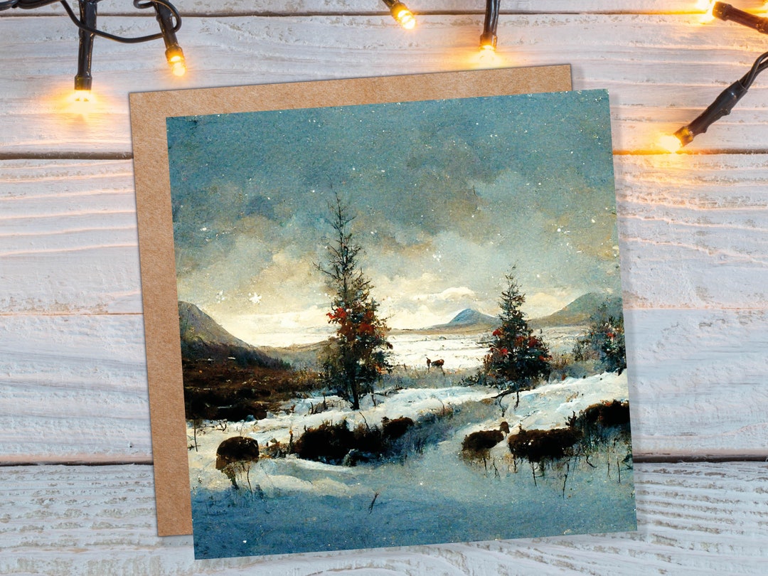 Winter Snow Scene Card With Snowy Landscape Mountains Scottish Glen ...