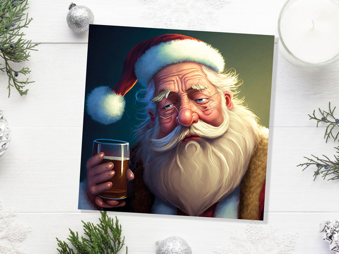 Drunk Santa Claus Christmas Cards Funny Alcoholic Father Xmas Drinking ...