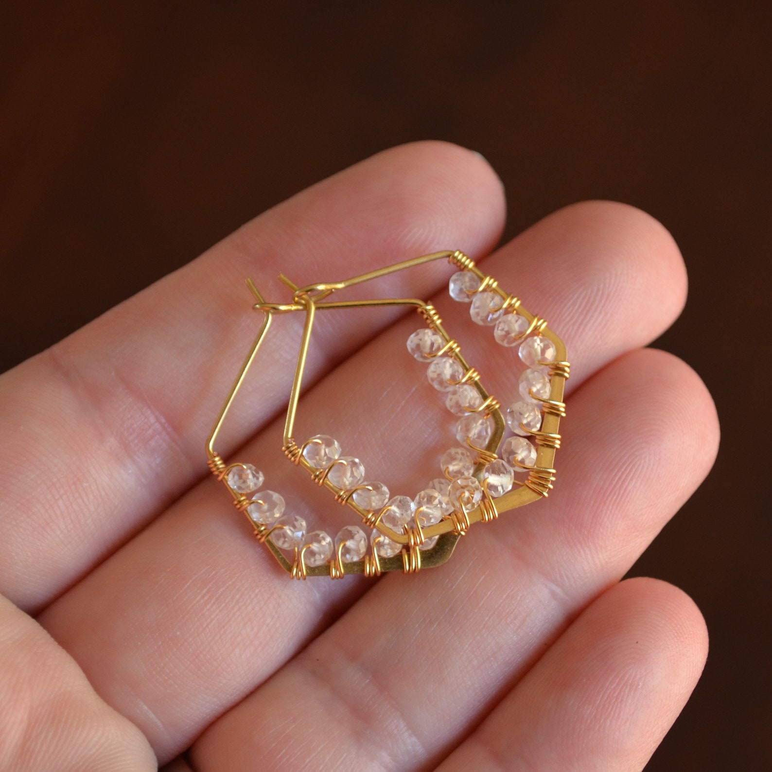Crystal Quartz Hoop Earrings Wire Wrapped Crystal Hoops Raw - Etsy