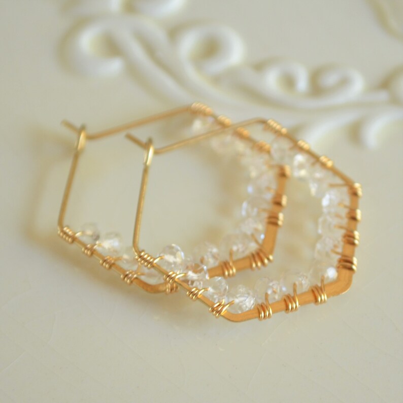 Crystal Quartz Hoop Earrings Wire Wrapped Crystal Hoops Raw - Etsy