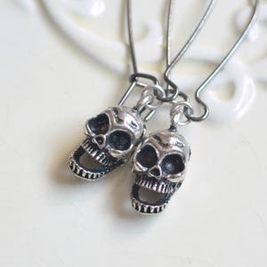 Skull Earrings, Antiqued Silver, Halloween Jewelry, Skeleton Beads ...