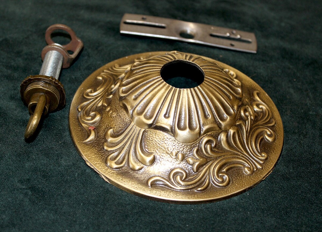 Antique BRASS CANOPY, & Ceiling Kit, 5 1/2 Chandeliers, Lighting ...