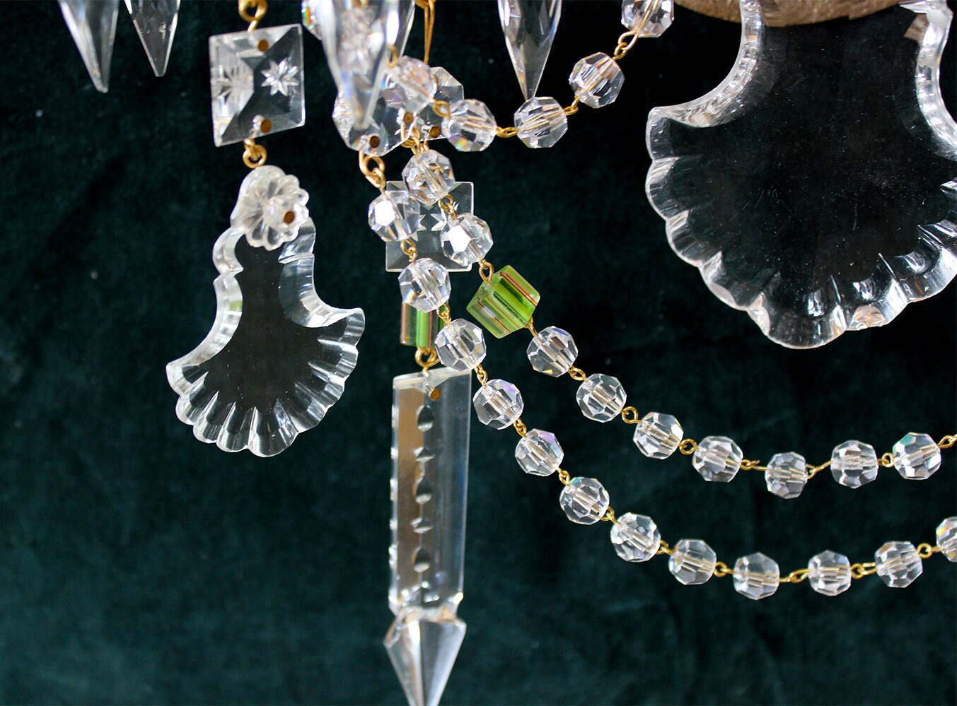 Vintage, 12x 14 Sage Green Crystal & Bead, Ornate Brass Sconce , 2 ...