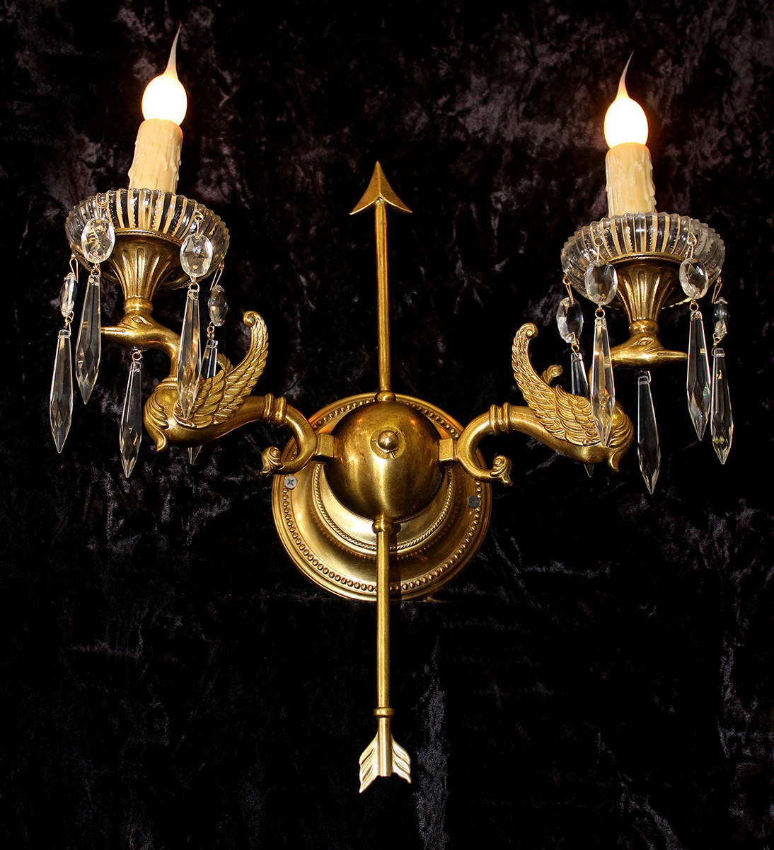 Set of 2 -15 x 15 Swan Bird Sconces, 2 Lights with Crystal Accents ...