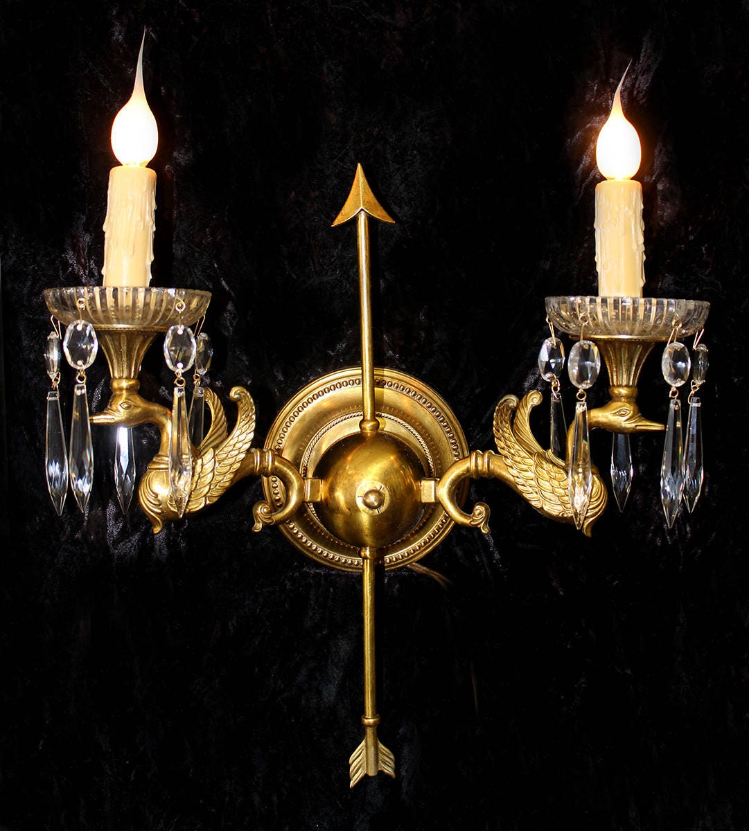 Set of 2 -15 x 15 Swan Bird Sconces, 2 Lights with Crystal Accents ...