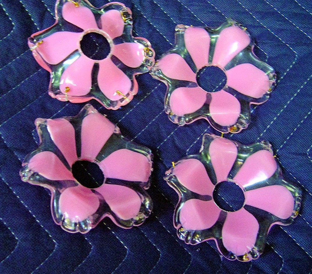 4 PIECES - 4 1/2" BOBECHES 1" HOLE, 6 Gold Pins, Vintage, Pink Lucite ...