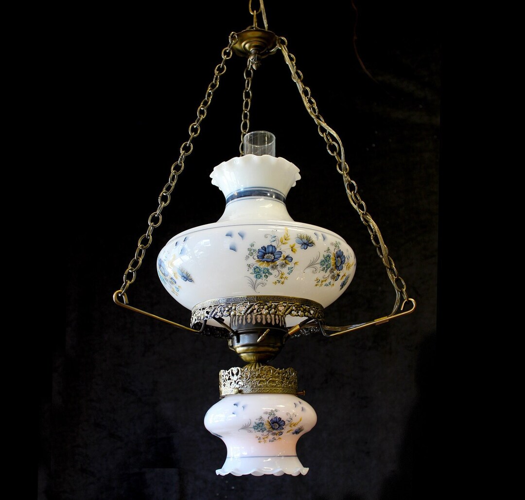 Vintage 15x 28 Hurricane Glass Ceiling Light Lamp, Chandelier, 2 Lights ...