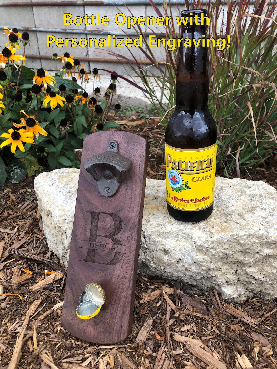 Personalized Magnetic Bottle Opener: Black Walnut With Hidden Cap Catch ...