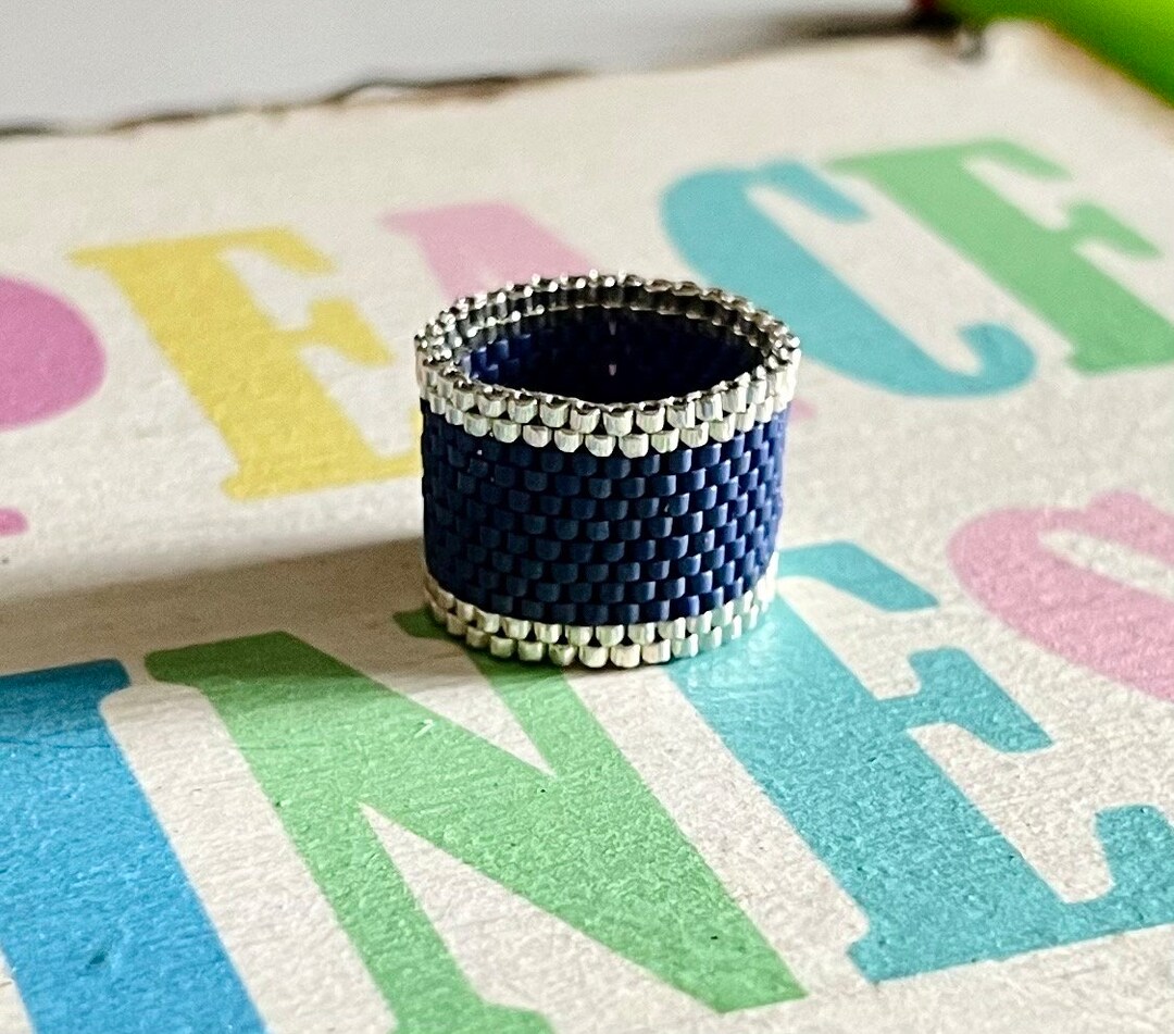 Miyuki Ring Beaded Ring Royal Blue Silver Colored Peyote - Etsy