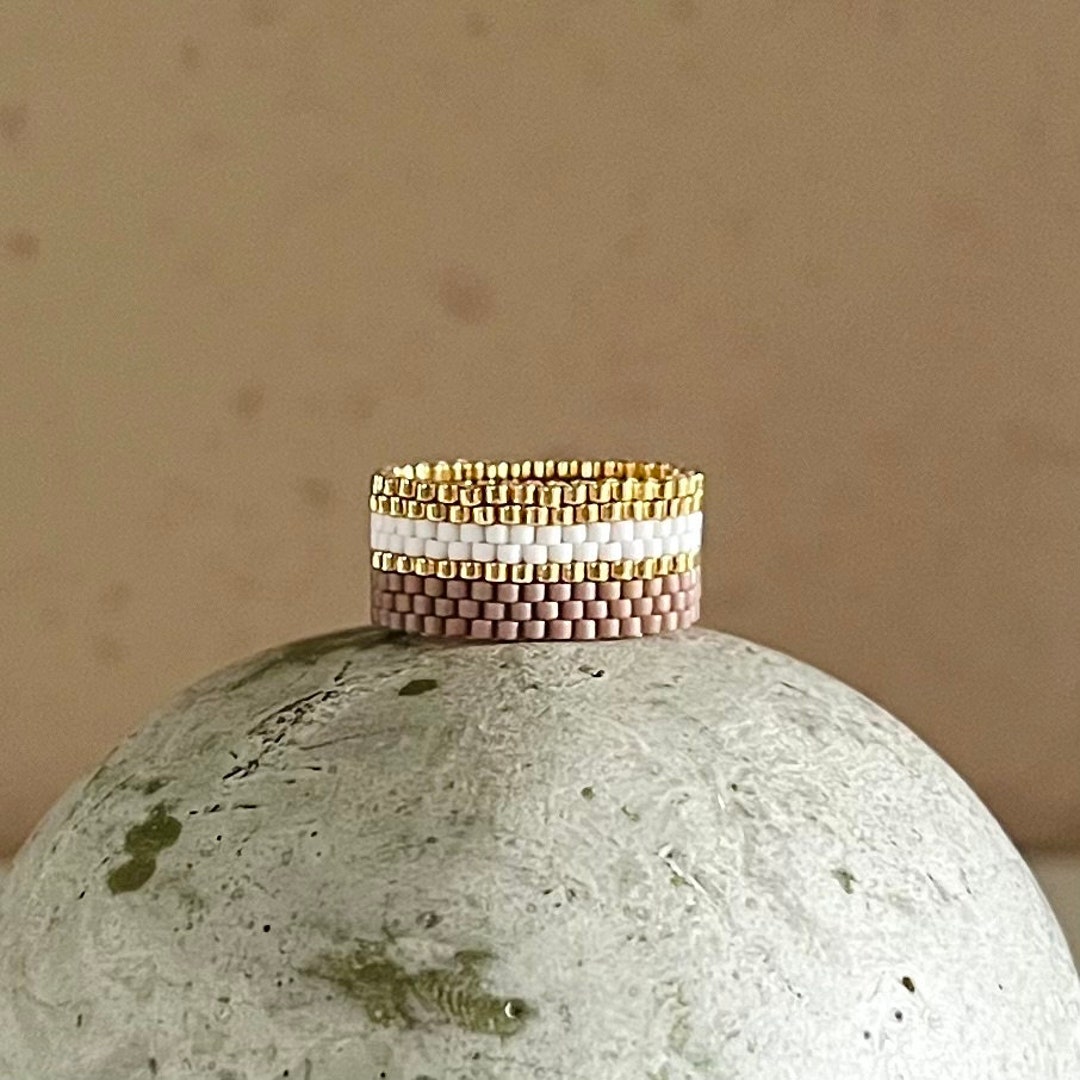Miyuki Ring Beaded Ring Frosted Lavender - White - Gold-colored - Etsy