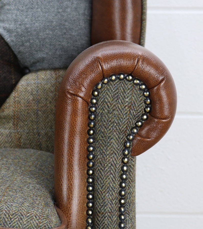 Harris Tweed Patchwork Chair C001YM Medium Brown Leather - Etsy