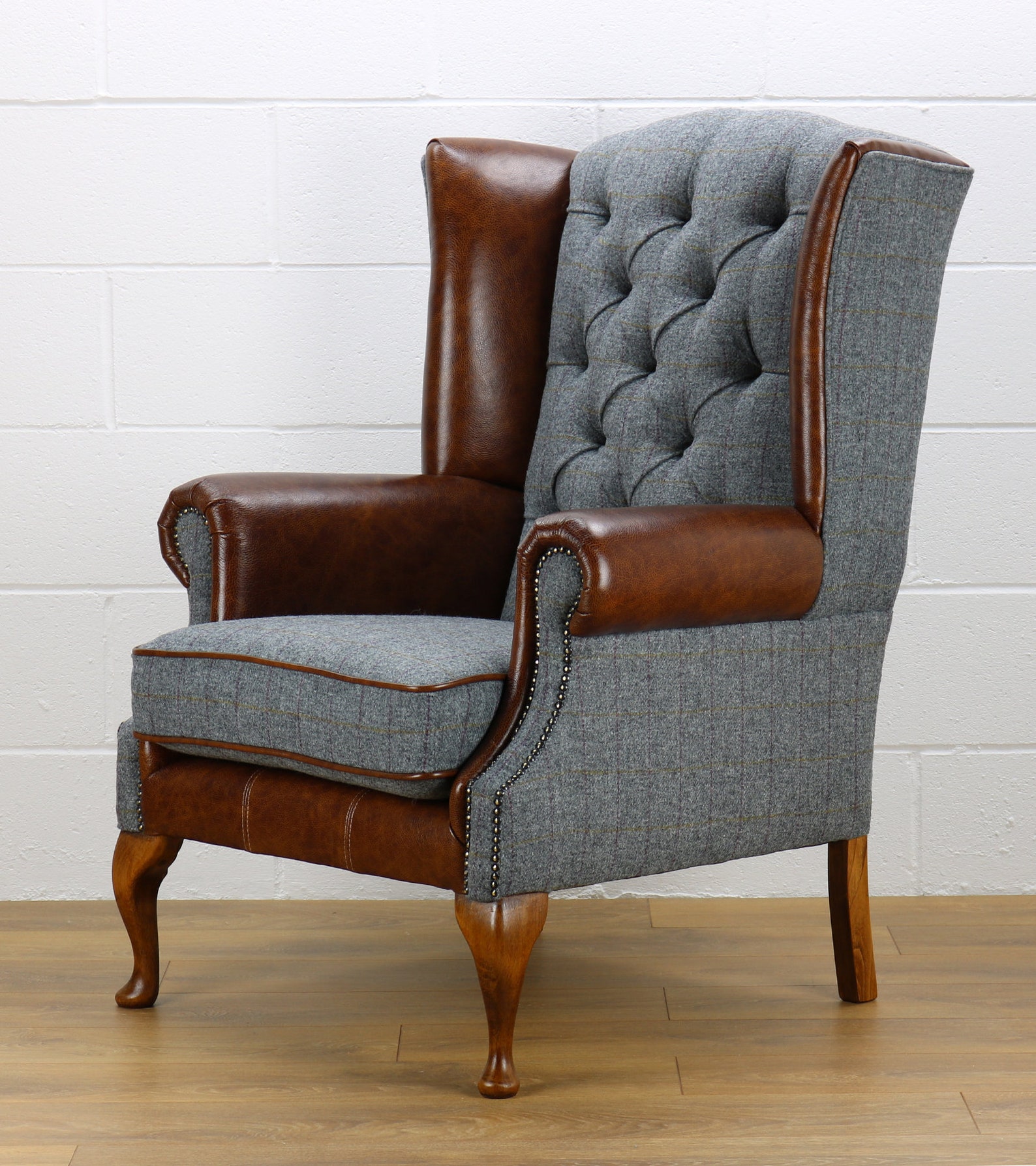 Harris Tweed Chair HG02 Medium Brown Leather - Etsy UK