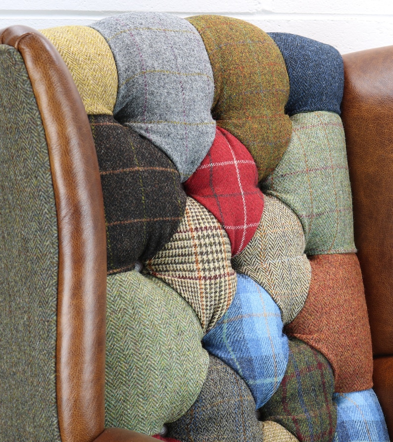 Harris Tweed Patchwork Chair C001YM Medium Brown Leather red - Etsy UK