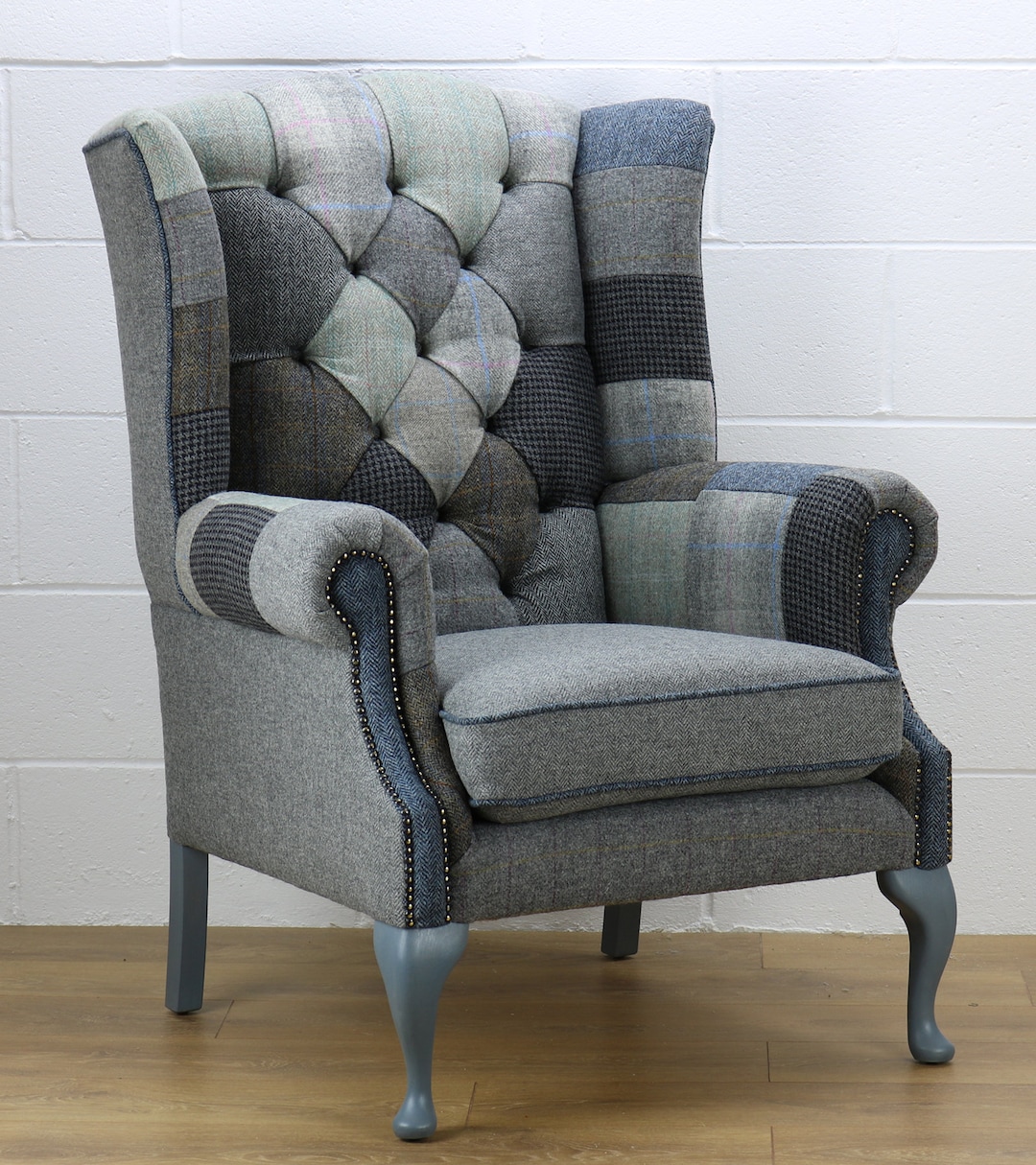 Grey Patchwork Harris Tweed Armchair - Etsy