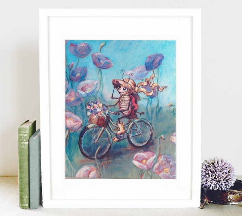 Ladybug on a Bicycle Vintage Inspired Nursery Art | Etsy