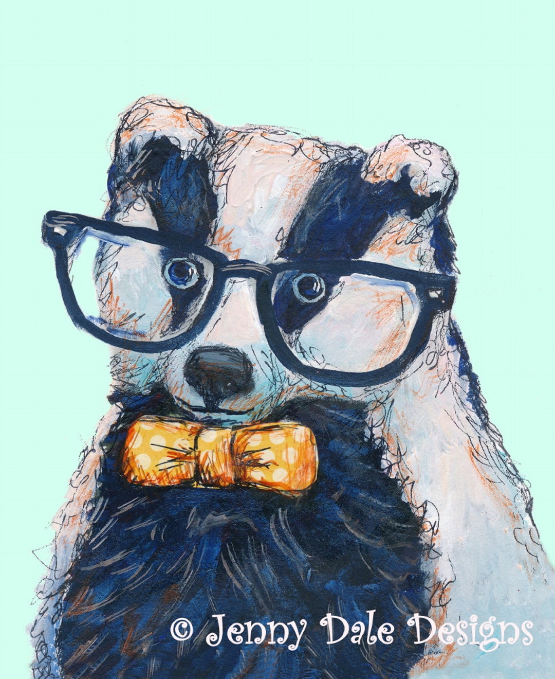 Hipster Badger With Glasses and Bowtie: Woodland Badger Art Print ...