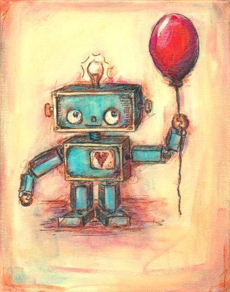 Robot's Red Ballon painting with quote or personalized | Etsy