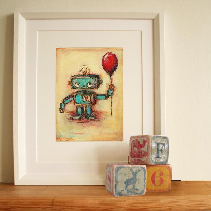 Robot's Red Ballon painting with quote or personalized | Etsy