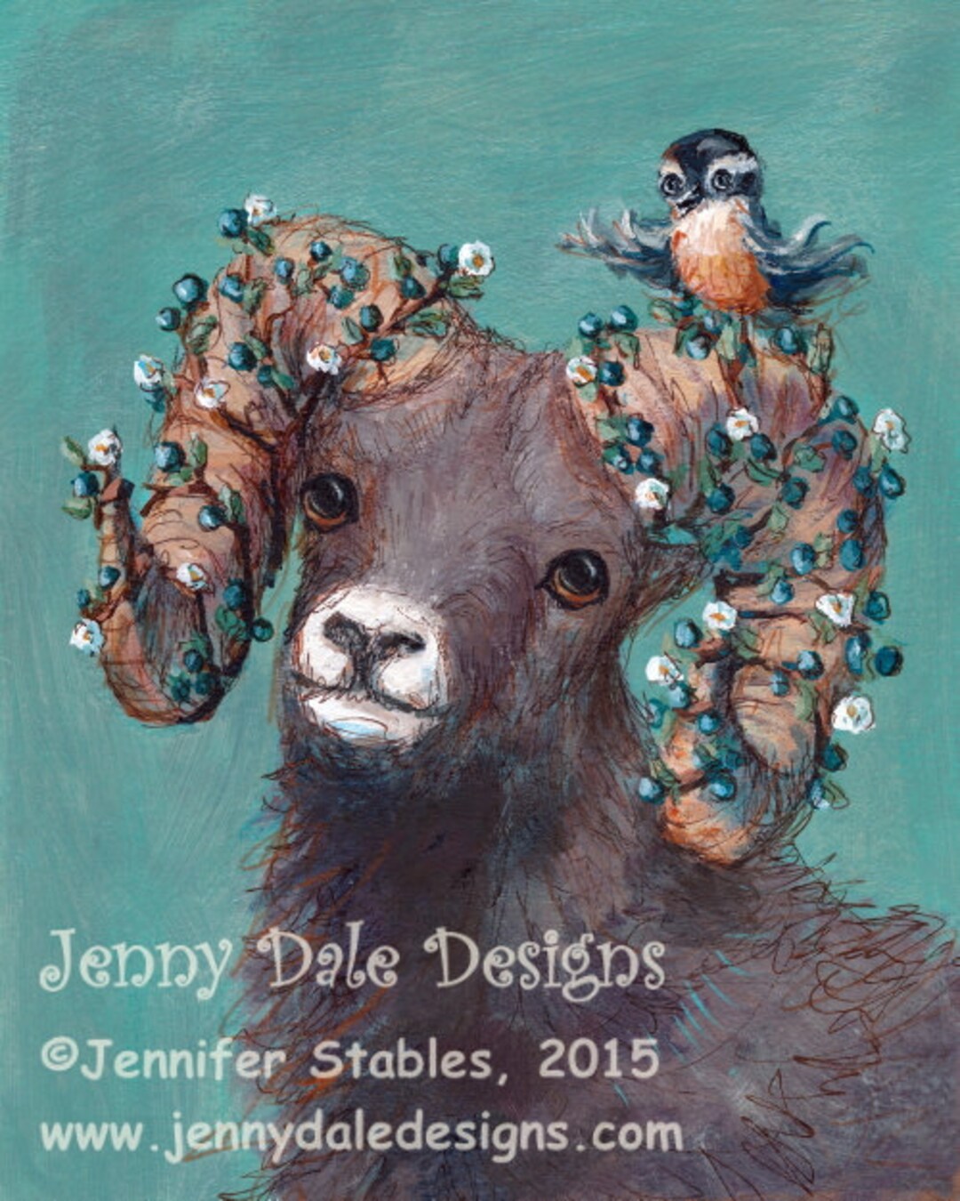 Bighorn Sheep and Bird Art Print: Canadian Art, Rustic Theme, Whimsical ...