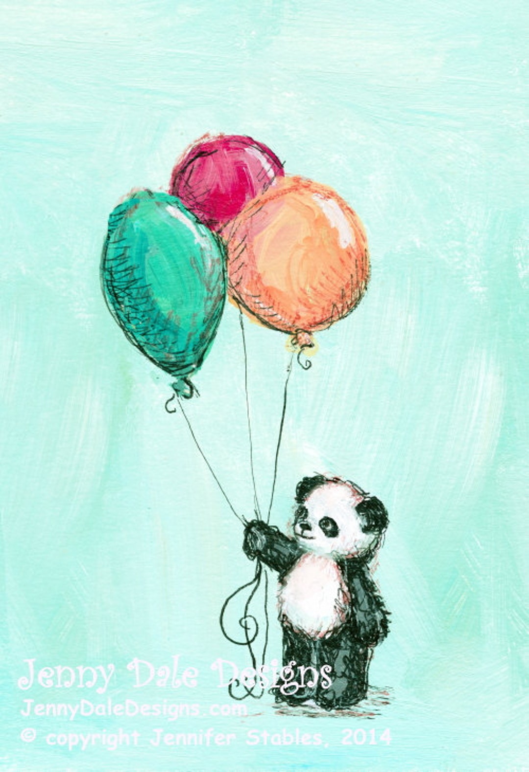 Panda and Balloons, Custom Colour Panda Nursery Art: Art Print With ...