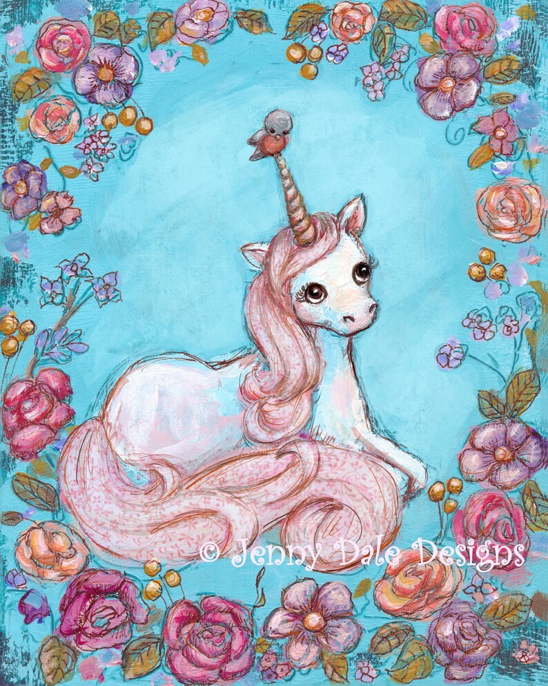 Unicorn Art Print. Vintage Floral Decor. Nursery Art Print. Unicorn ...