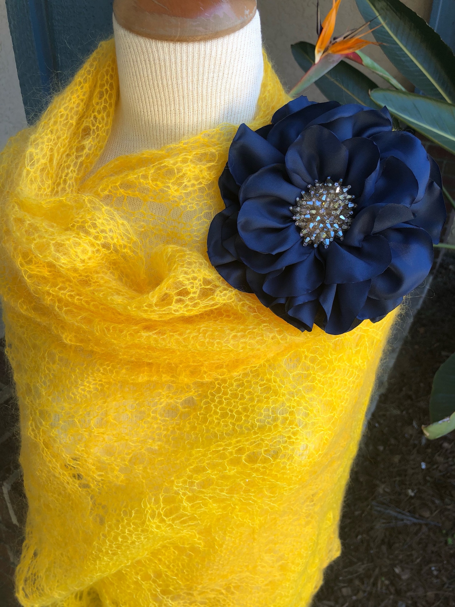 Yellow Shawl, Knitted Extra Long Mohair Shawl, Two Shades of Yellow ...