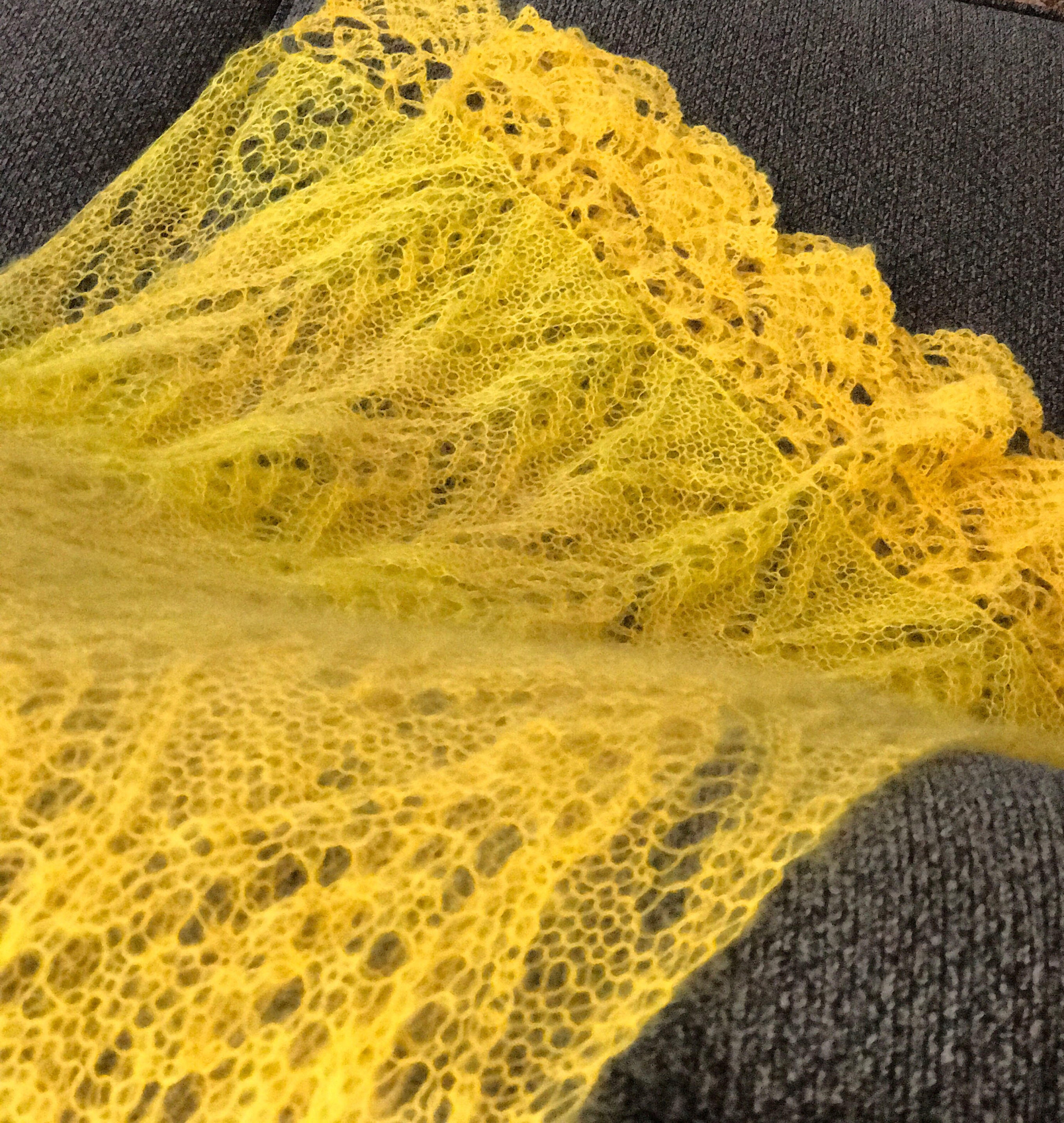 Yellow Shawl, Knitted Extra Long Mohair Shawl, Two Shades of Yellow ...