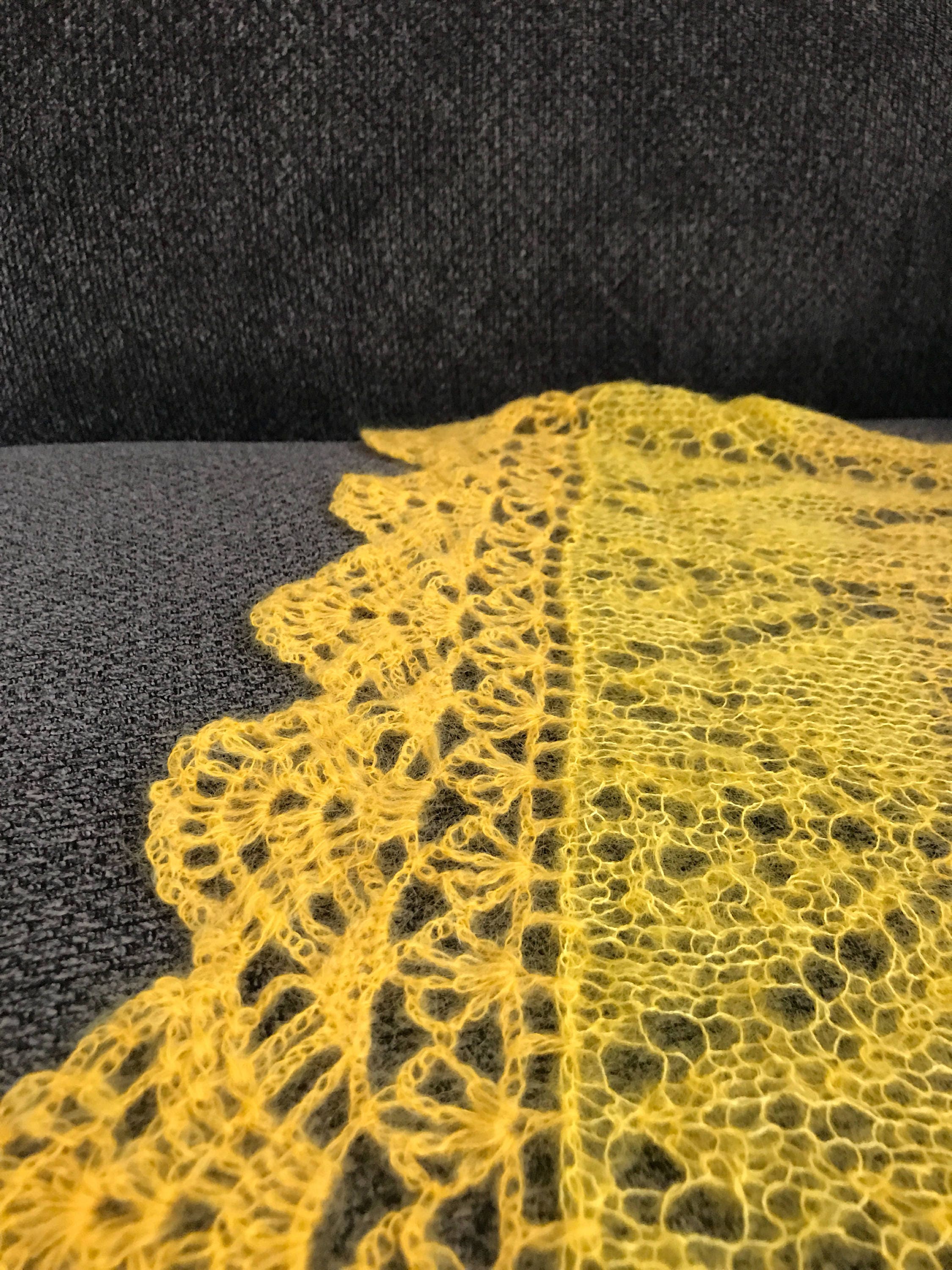 Yellow Shawl, Knitted Extra Long Mohair Shawl, Two Shades of Yellow ...