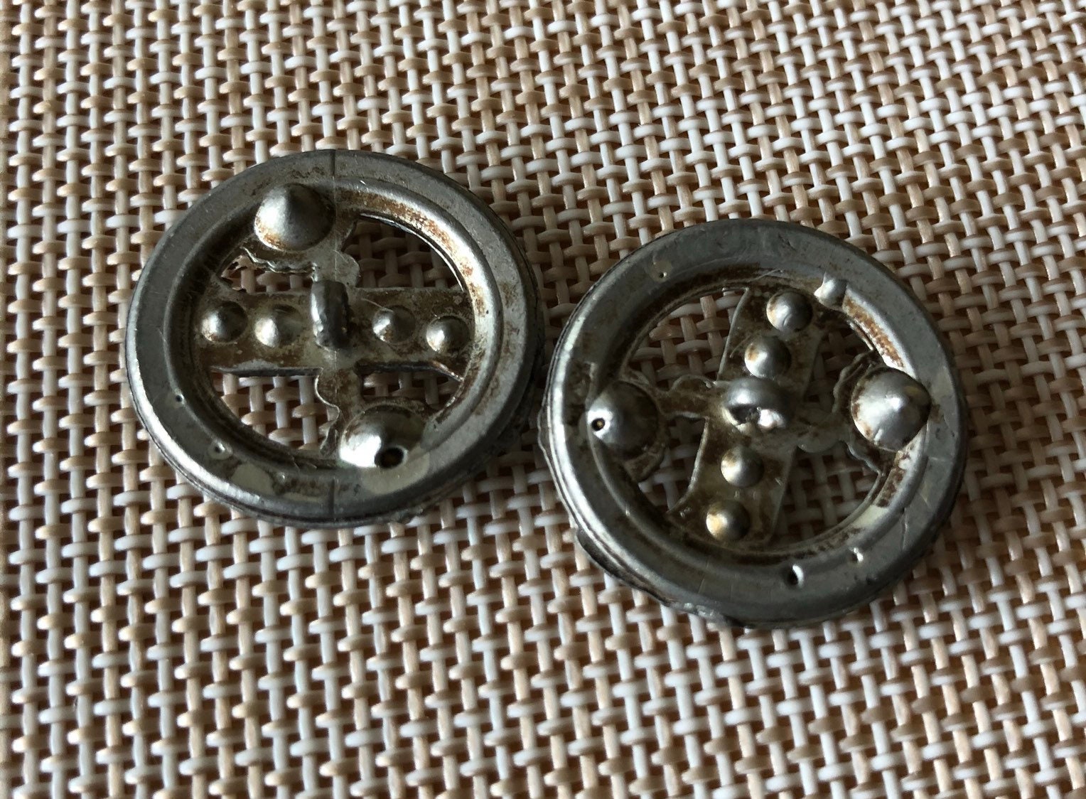 Vintage Buttons Old, Pot Metal With Clear Crystals 1940 Era Set of Two ...