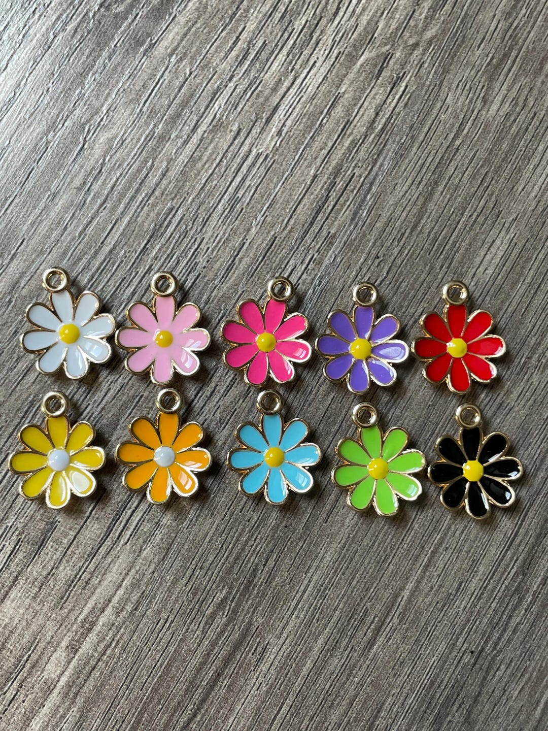 10 - Painted Enamel Flower Charms - Etsy
