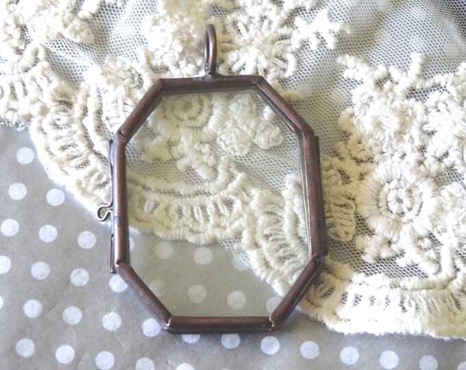 Octagon Glass Locket Copper Shadow Box Flat Double Glass Pane Bronze ...
