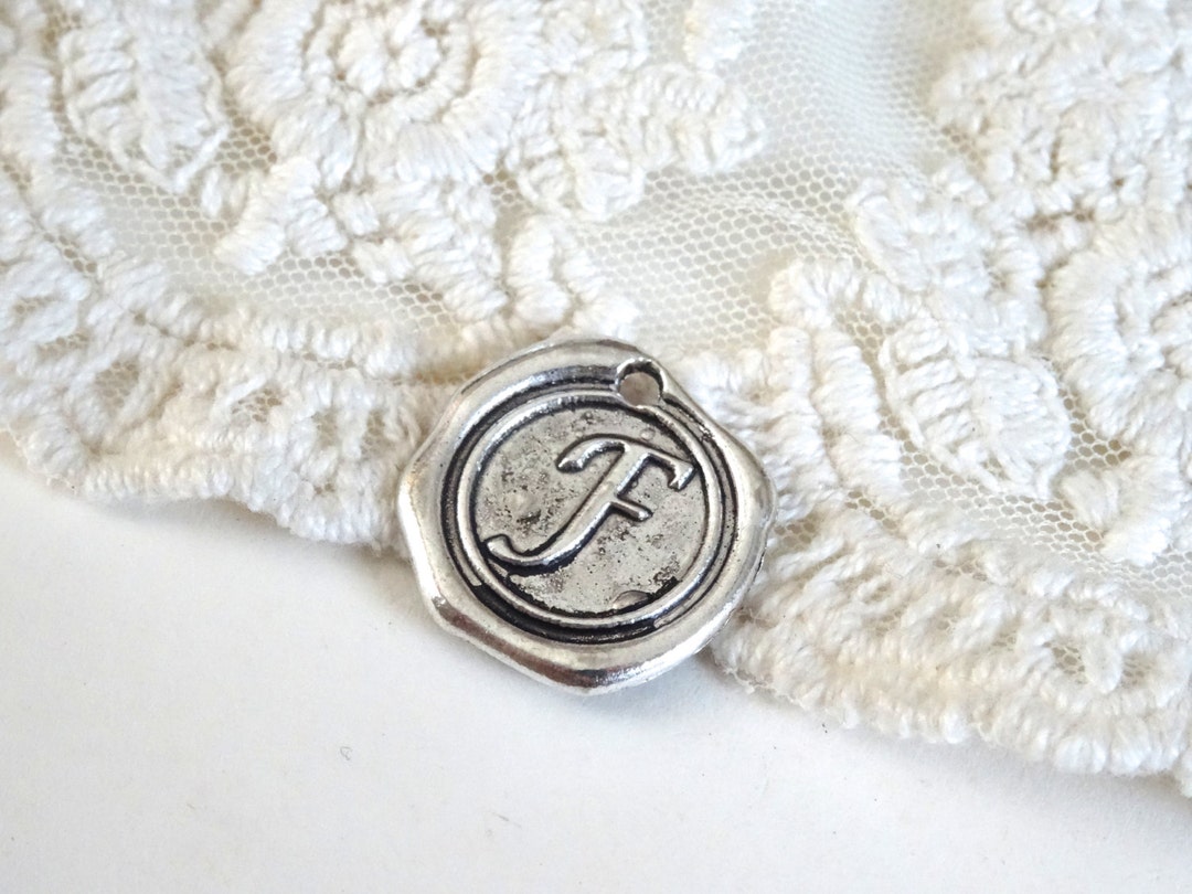 Letter F Wax Seal Charm – Antique Silver Alphabet Pendant (18mm) - Etsy
