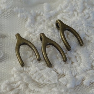 8- Wish Bone Charm Bronze Boho Miniature Wshbone Superstitious Symbolic ...