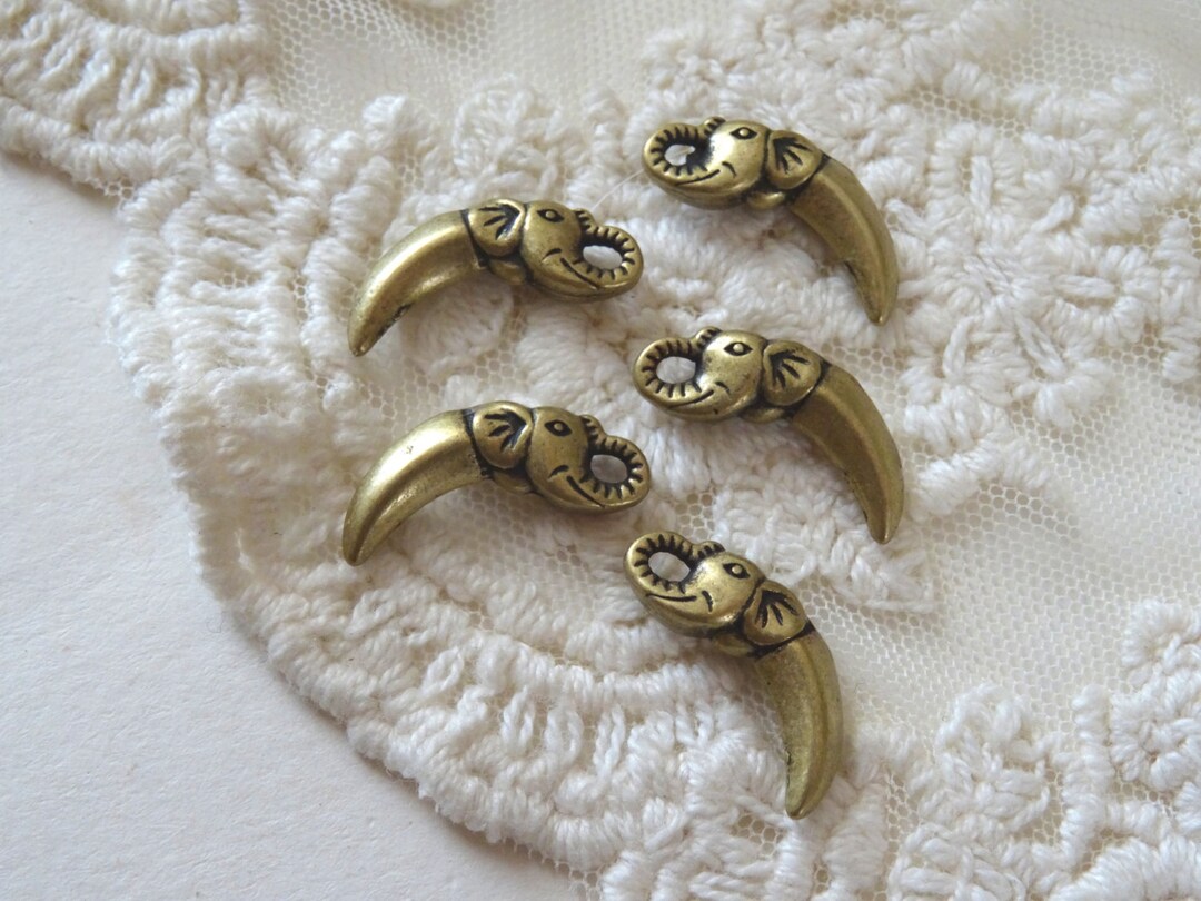 10 Spike Tooth Charm Elephant Tooth Antique Bronze Animal Face Dangle ...