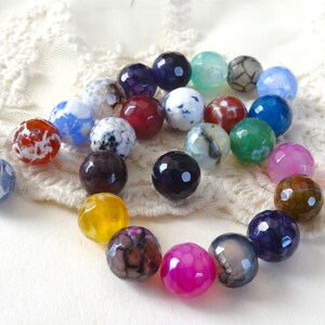 25 Agate Gemstone Beads Strand of Faceted Round Multi Colored Glass ...
