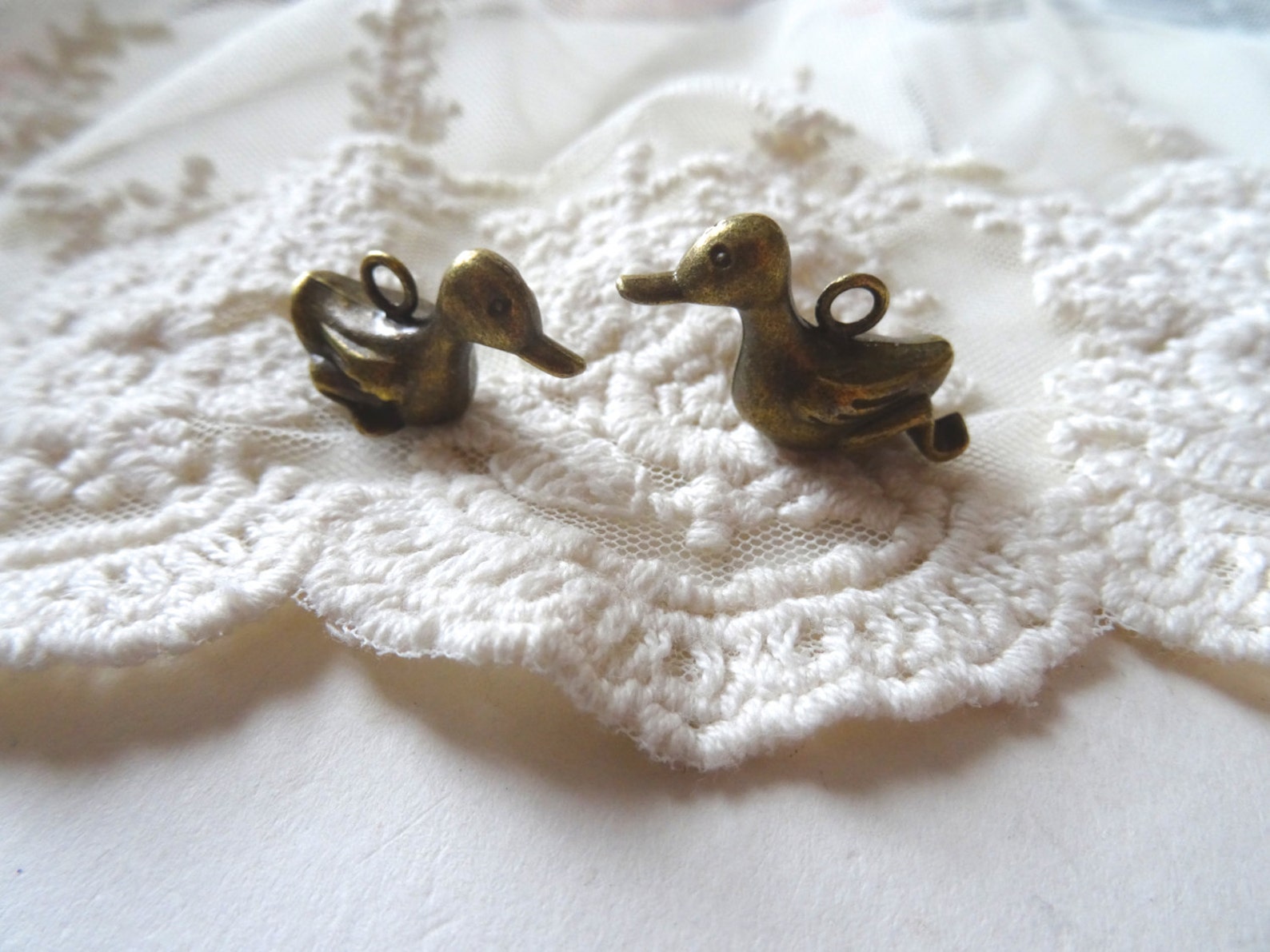 4- Swimming Duck Charms 3D Duckling Vintage Bronze Metal Mallard ...